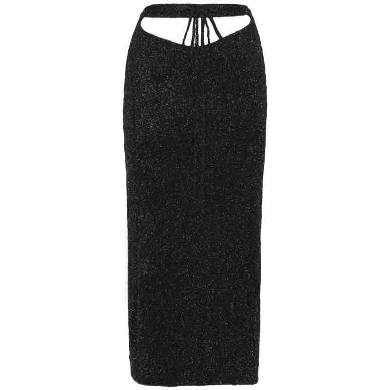 Rotate by Birger Christensen glitter knit pencil skirt black