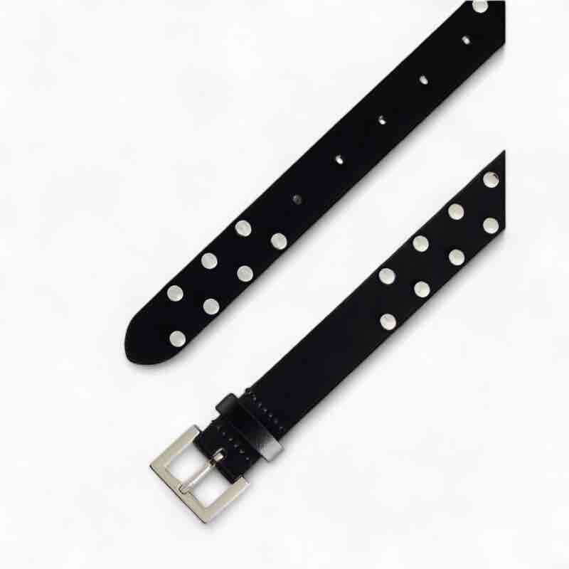 Dondup WC301 studded calf skin belt. Sort læder bælte med nitter
